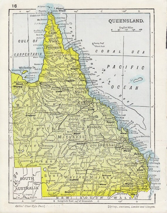 Queensland Map Vintage QLD State Map 1950 Vintage School | Etsy