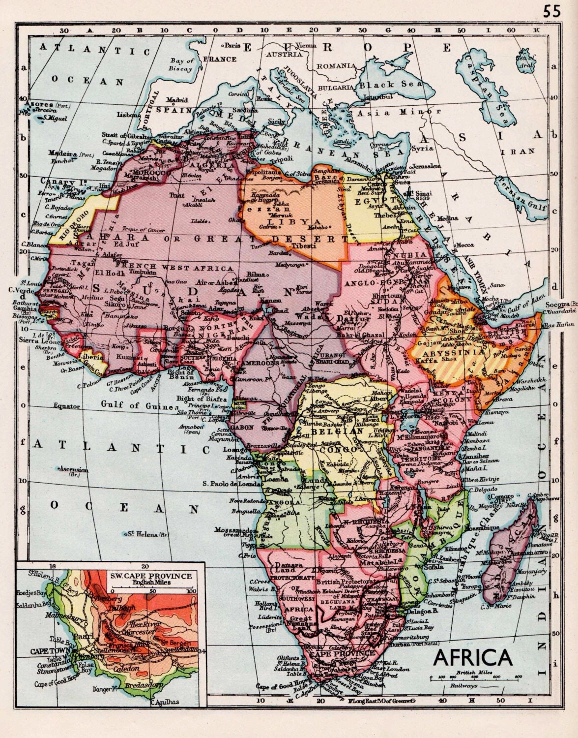 1930s Africa Map From Vintage Atlas, Antique African Map, Historical ...