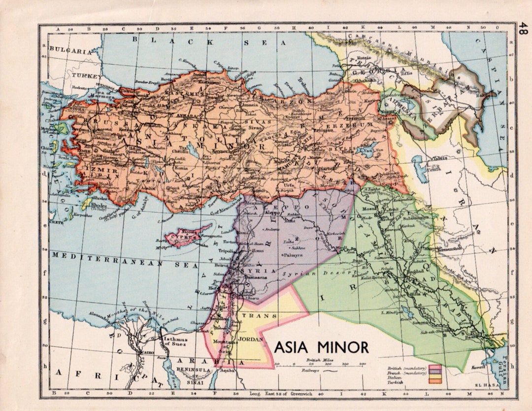 1930s Asia Minor Map Showing Foreign Control of Syria Jordan - Etsy