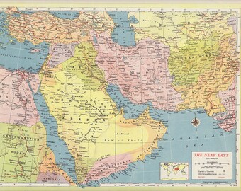 1957 Vintage Near East Map - Etsy