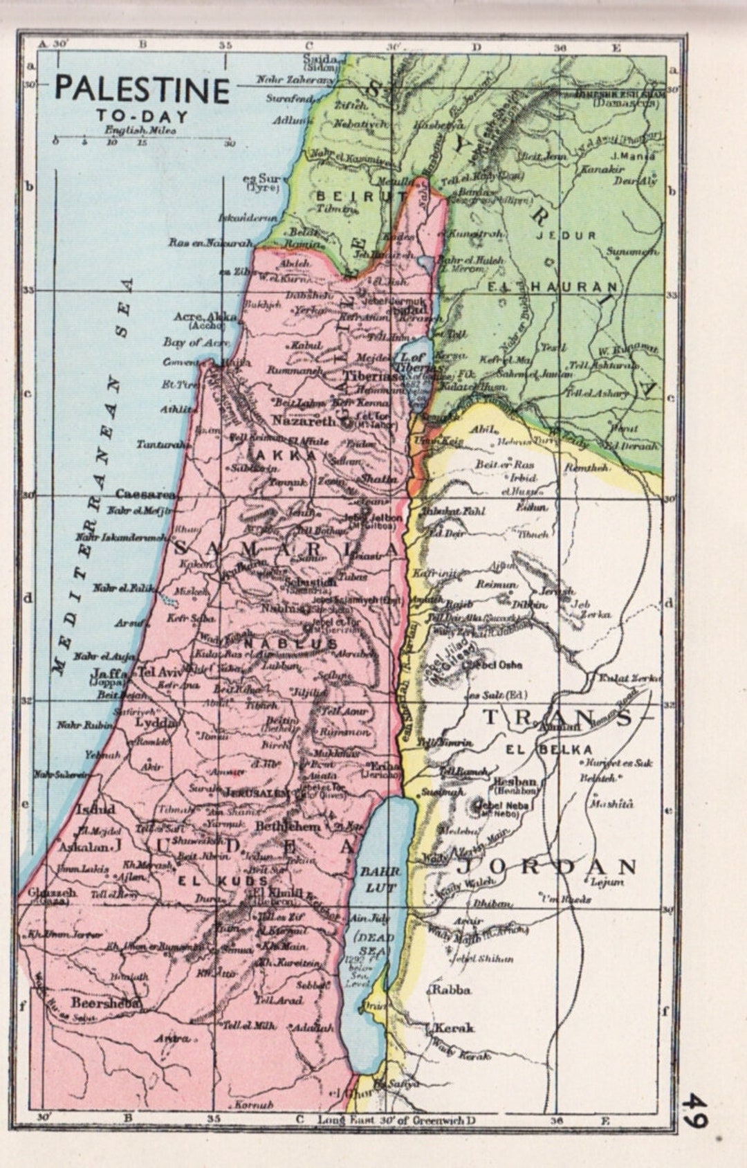 1930s Palestine Map Antique Map of Palestine and Canaan and - Etsy