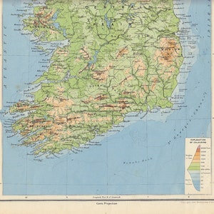 Large Map of Ireland, 1942 Vintage Map, Physical Irish Map, Map Decor ...