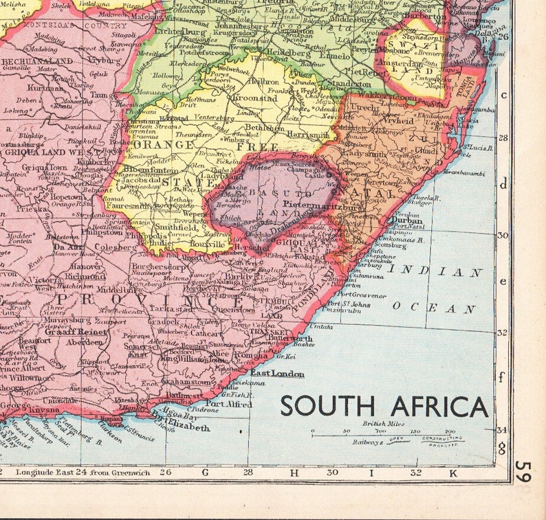 1930s SOUTH AFRICA map with Orange Free State Transvaal | Etsy