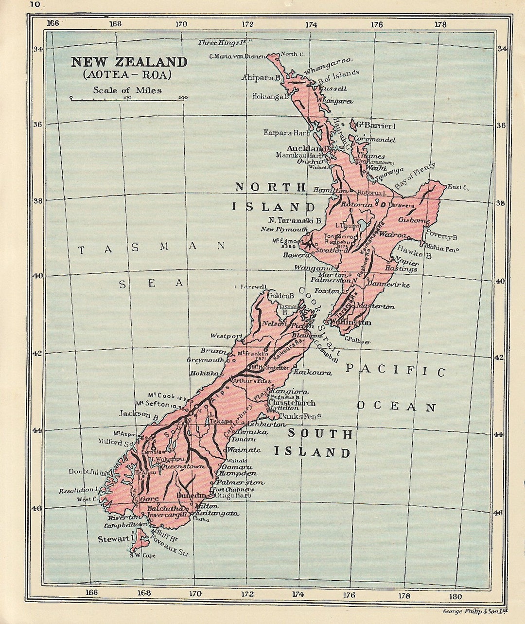 Antique NEW ZEALAND Aotea-roa Map, Circa 1910s NZ Map From Antique ...