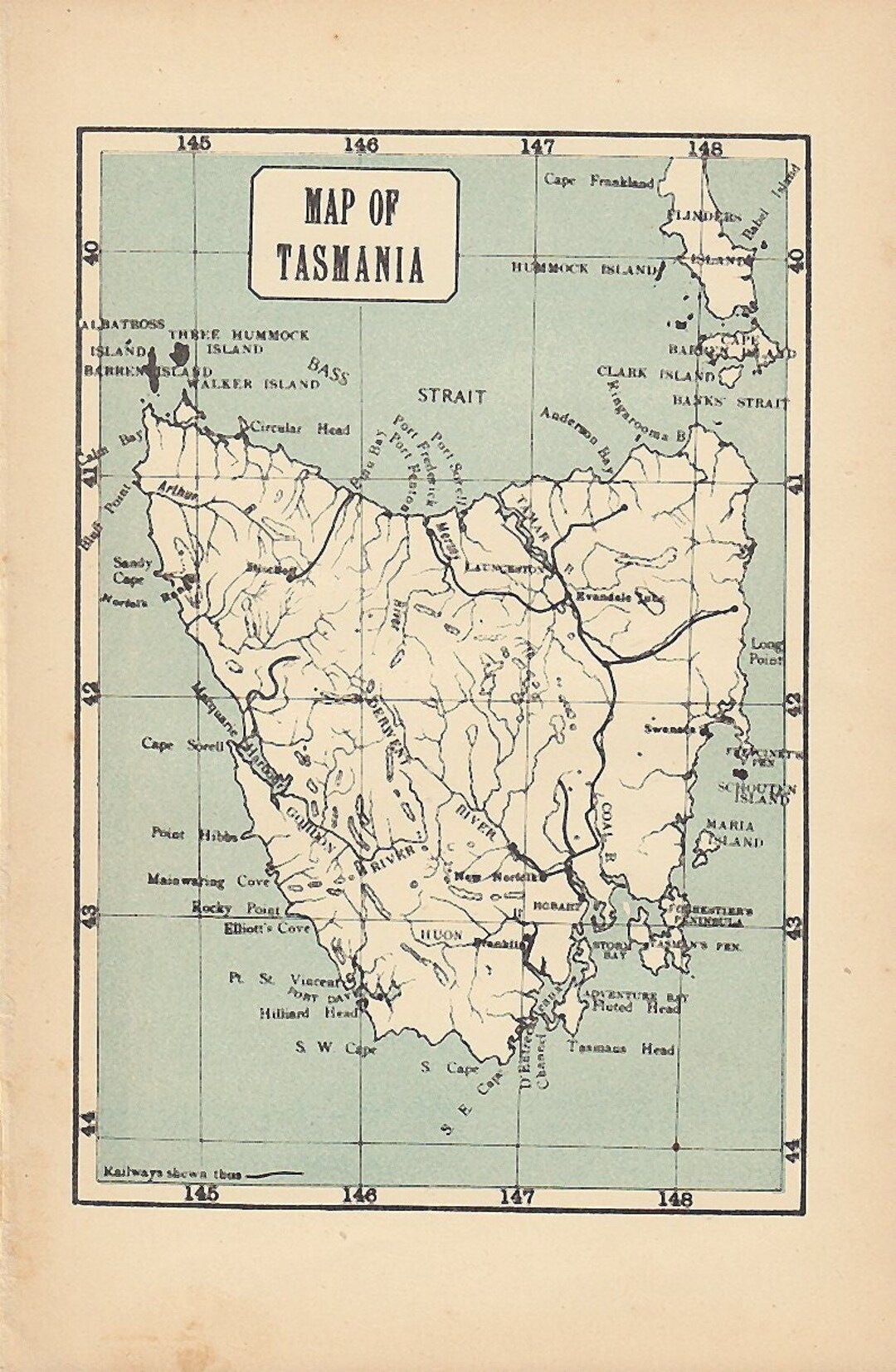 1898 Map of Tasmania 125 Years Old Petite Antique Blue and - Etsy
