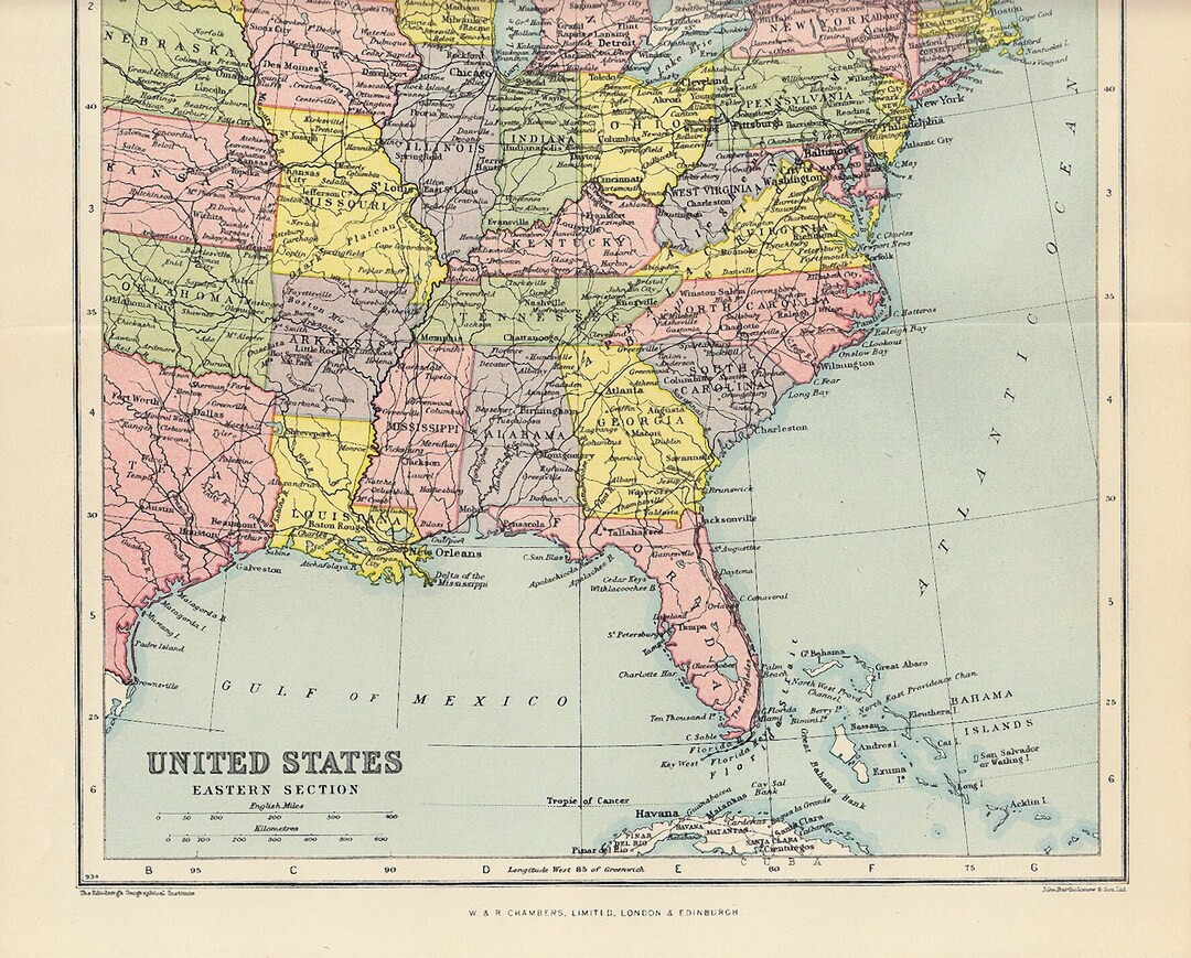 1920s Map of United States Eastern Section, 100 Years Old Antique Map ...
