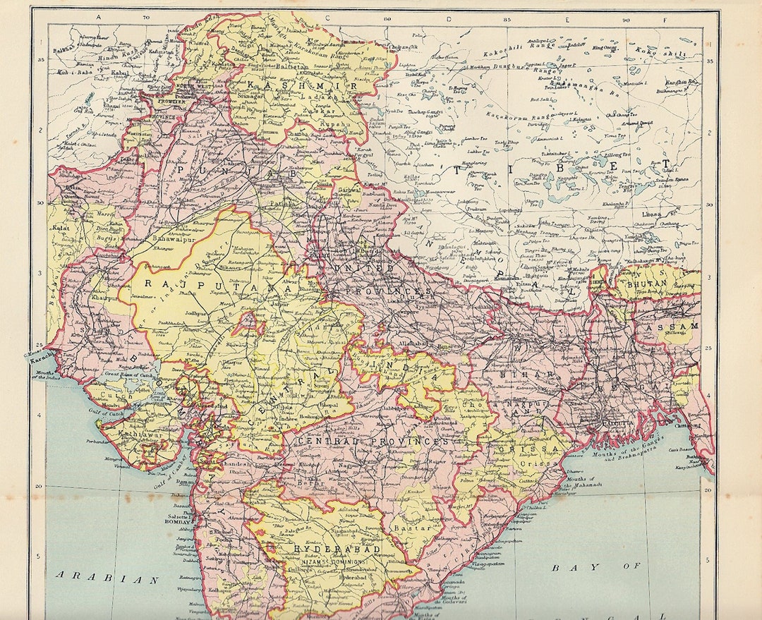 1920s Map of India Pre Partition, 100 Years Old Antique Map of India ...