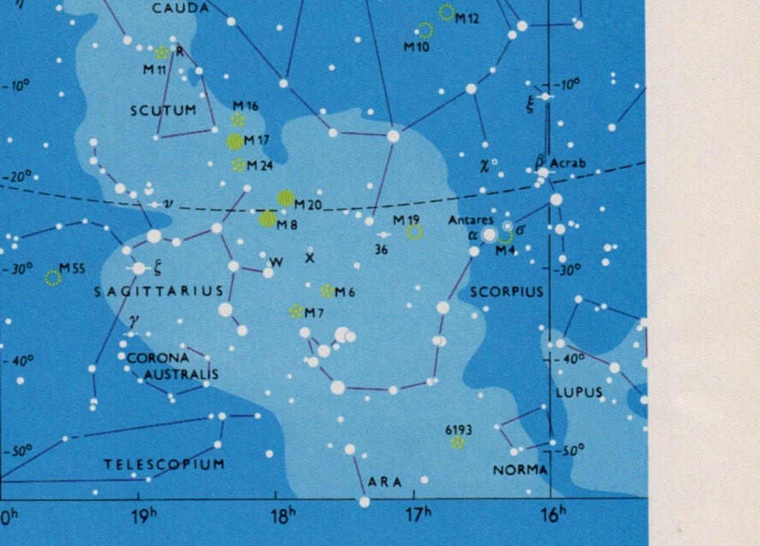Star Map 6 of Zodiac Star Constellations Sagittarius Hercules ...