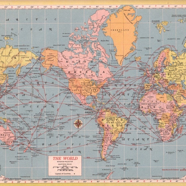 Vintage World Map - Etsy