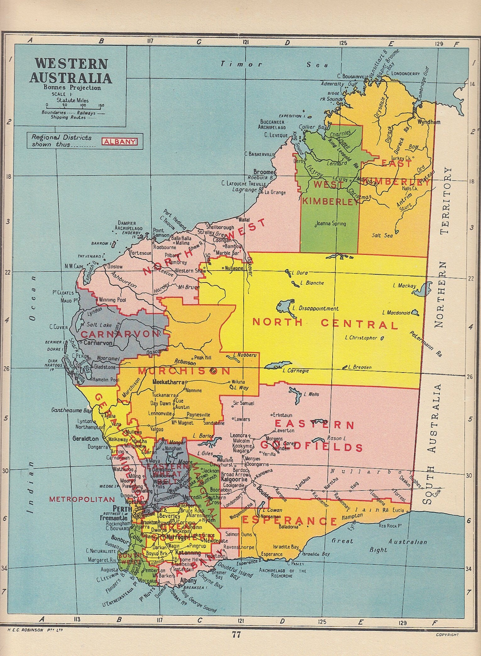 Colourful Western Australia Map Vintage WA Map With Perth - Etsy