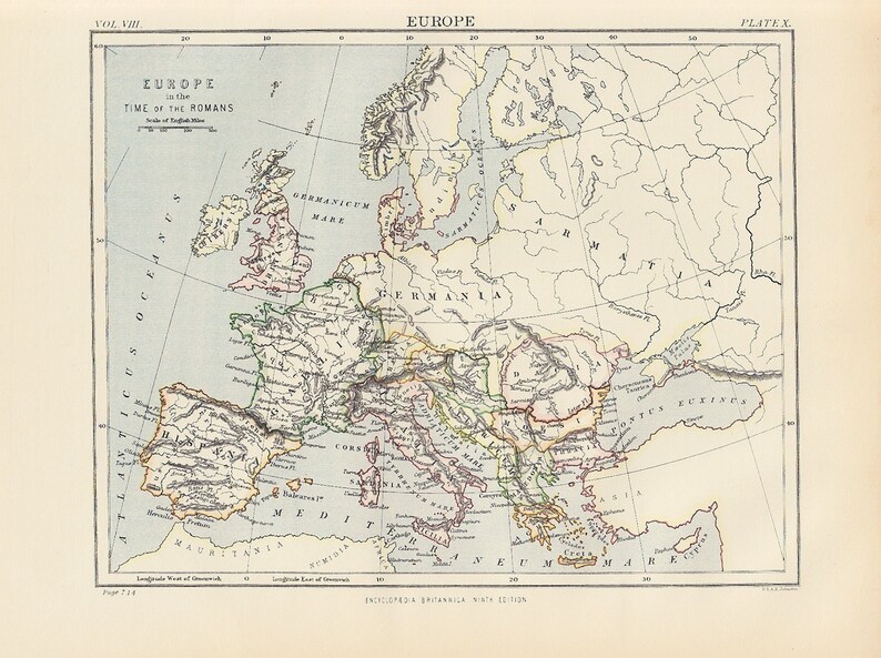 Antique Europe Map During Time of the Romans, Antique Historical ...