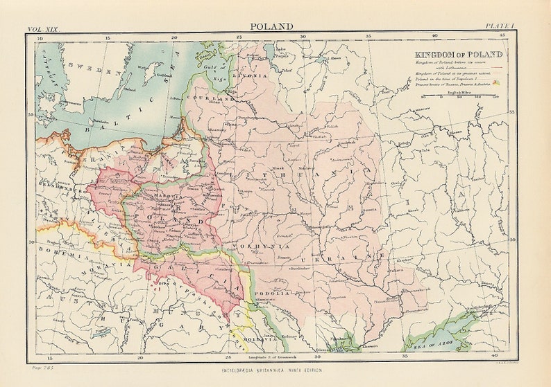 Antique Map of Poland Polish Map 1885 Chromolithograph Atlas - Etsy
