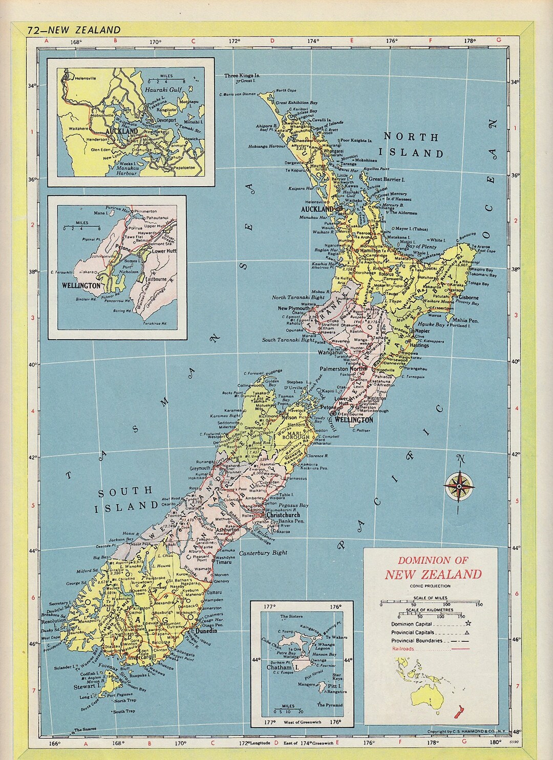 Vintage Map of New Zealand Maplarge NZ Map With Auckland - Etsy
