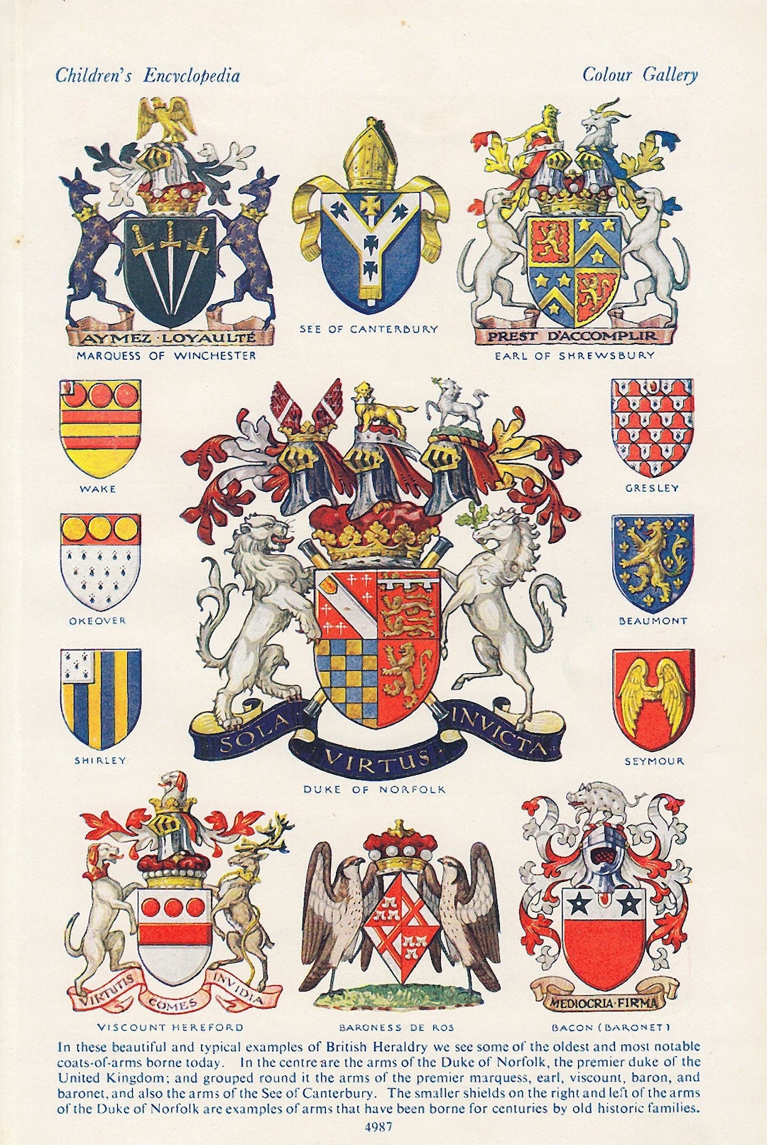 British Heraldry and Coats of Arms, Double Sided 1950s Vintage Print ...
