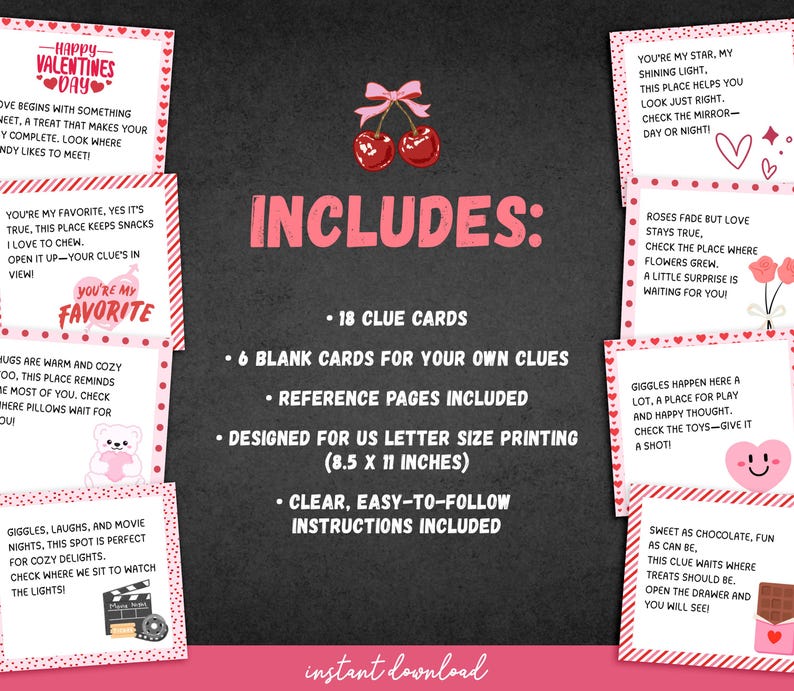 Valentine’s Day Scavenger Hunt for Kids Printable | Treasure Hunt Clues ...