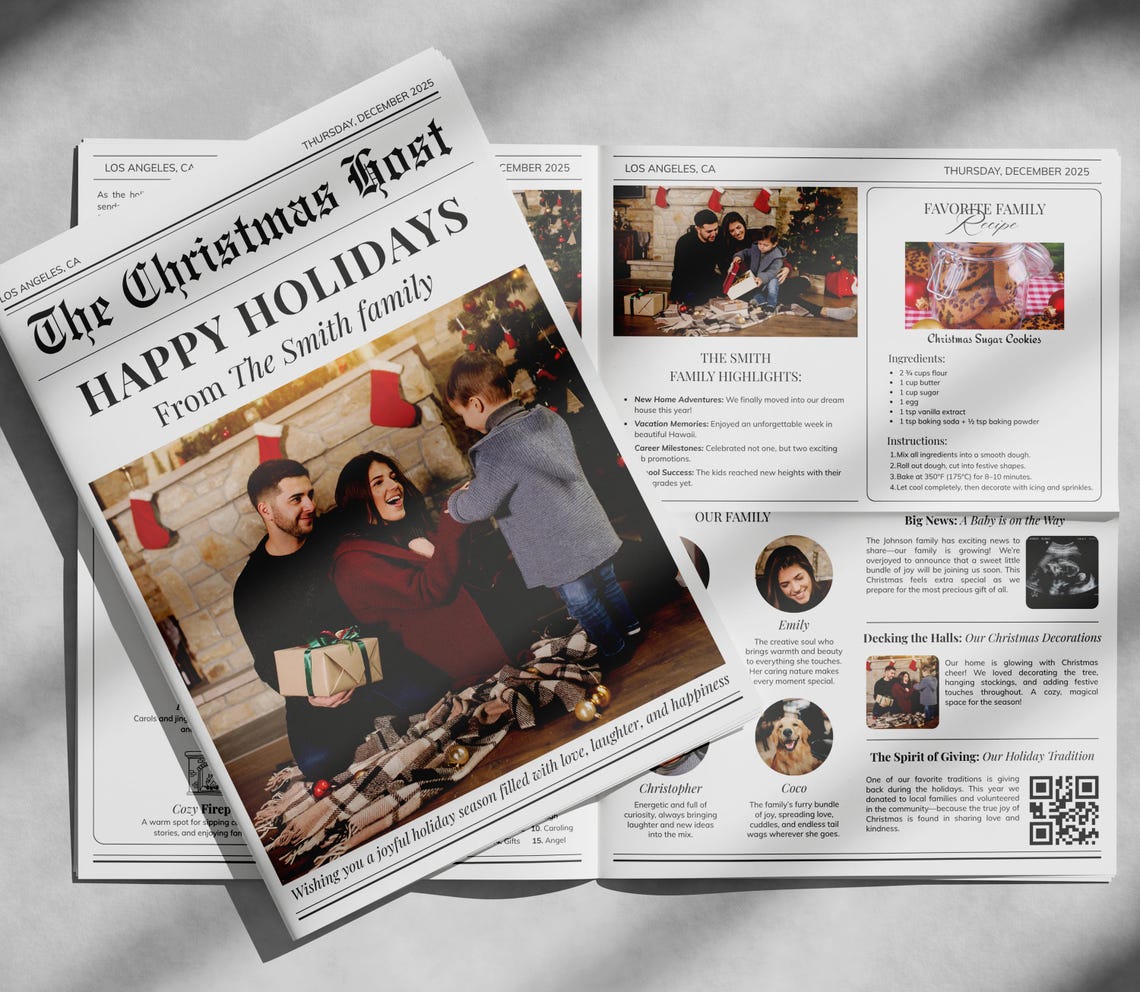 Christmas Card Newspaper Template, Year in Review Christmas Card, What ...