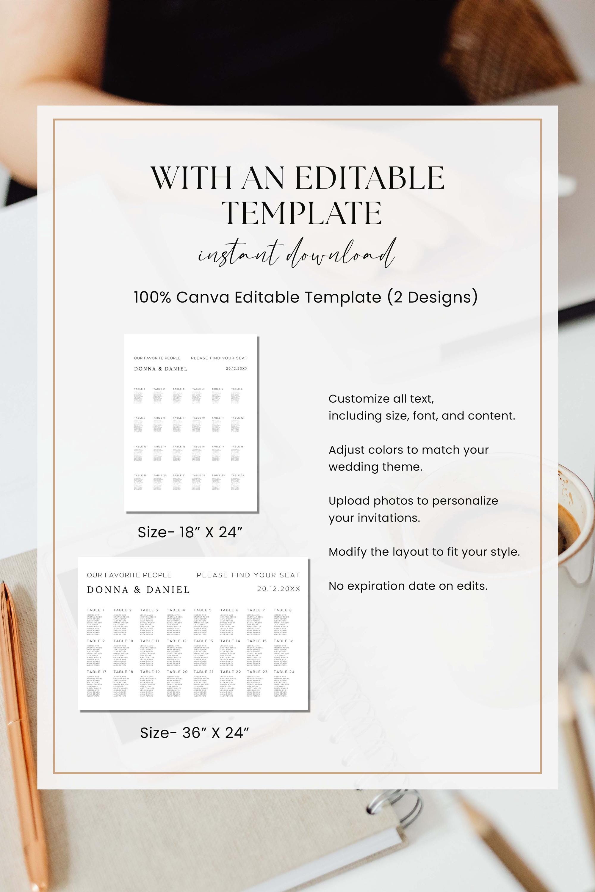 Modern Wedding Seating Chart Template, Printable Seating Chart, Our ...