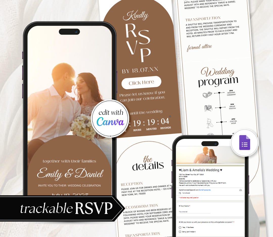 Digital Wedding Invitation With RSVP Trackable Rsvp, Digital Wedding ...