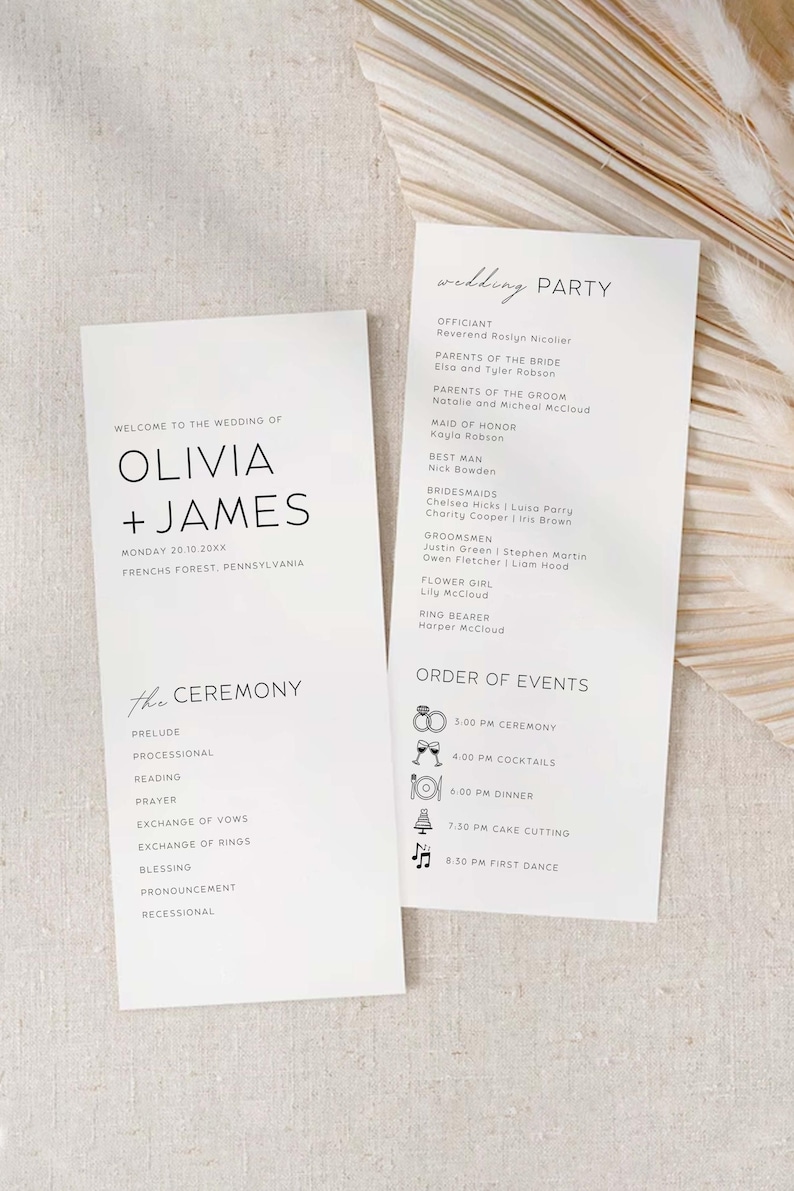 Minimal Wedding Program Template Foldable Wedding Ceremony Program ...
