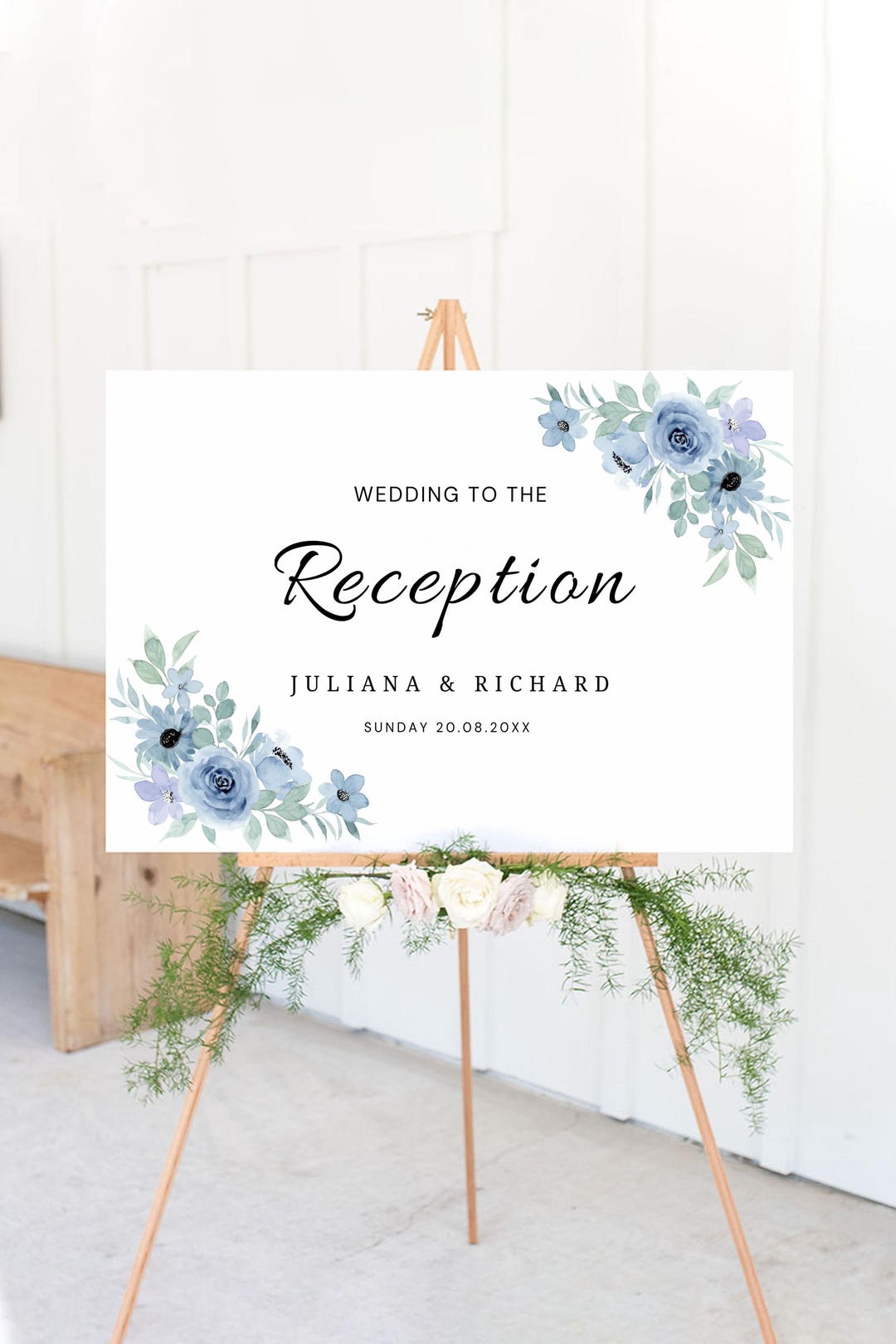 Blue Wedding Reception Sign Template, Watercolor Wedding Reception Sign ...