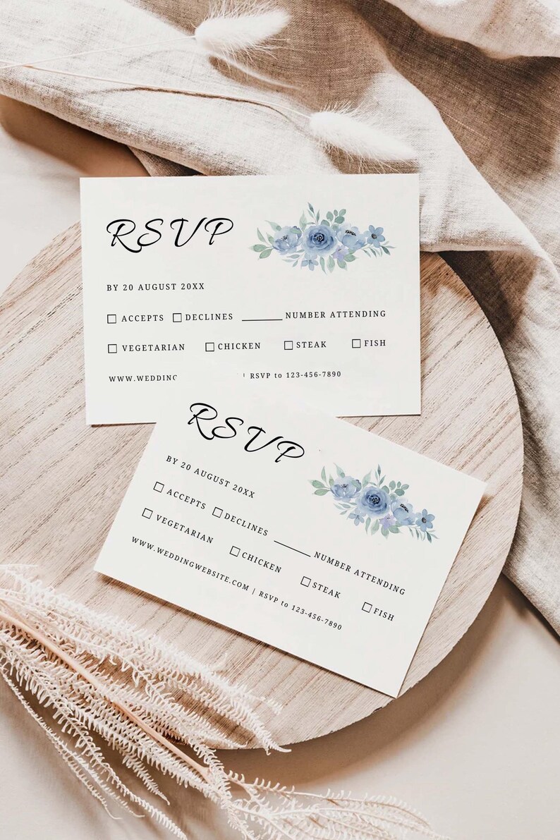 Editable RSVP Qr Code Card, Blue Floral Wedding Online Reply Card ...