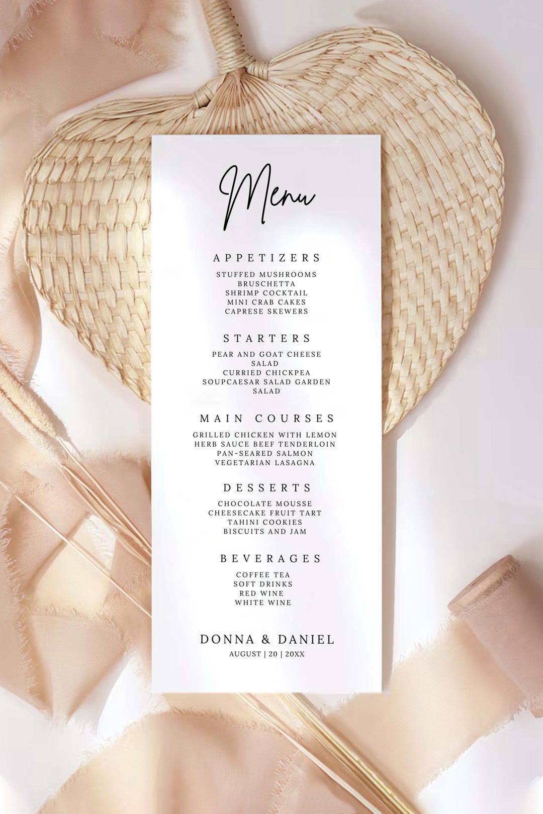 Modern Wedding Menu Template, Minimalist Dinner Menu, Simple Wedding ...