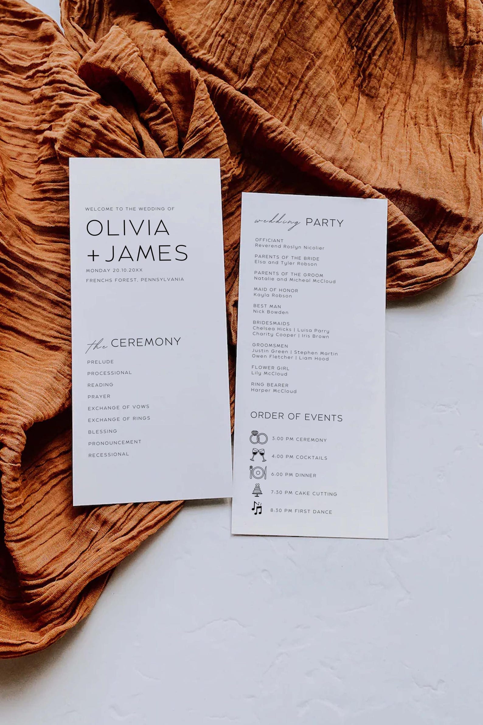 Minimal Wedding Program Template Foldable Wedding Ceremony Program ...