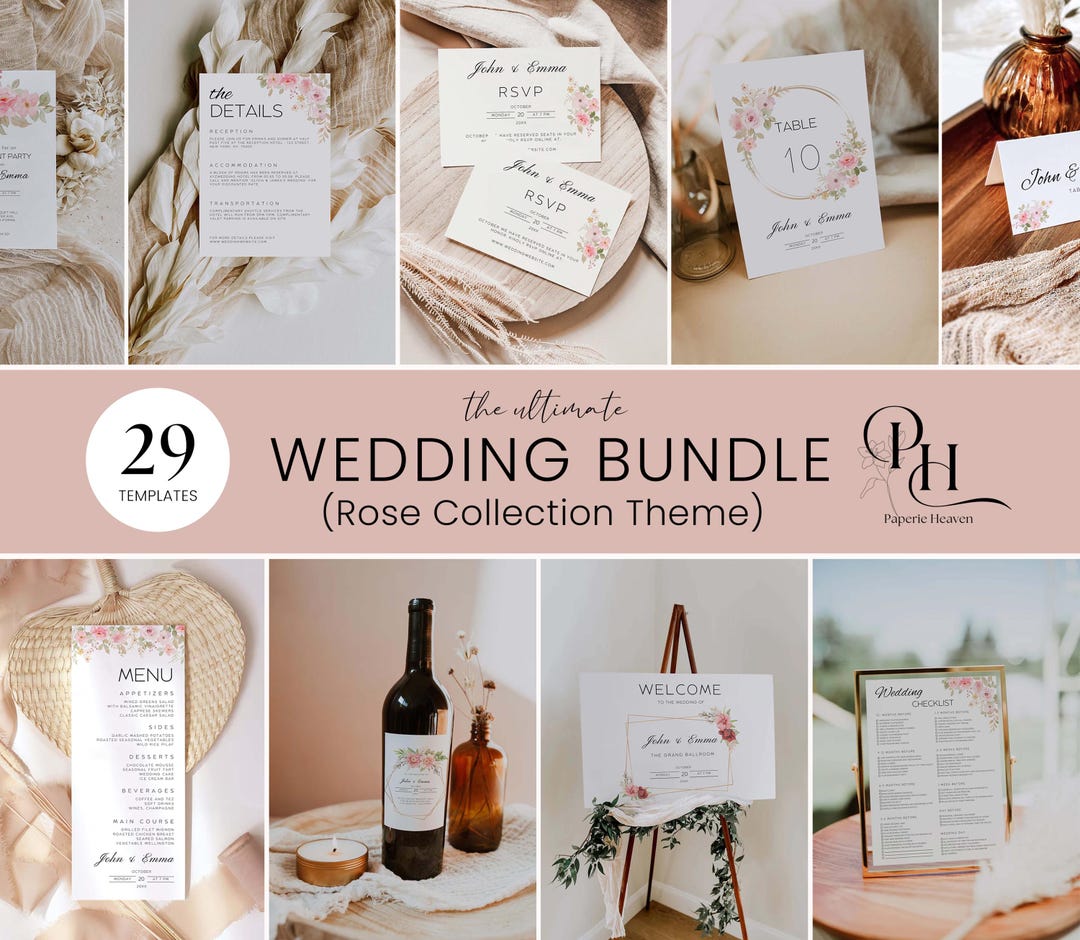 ROSA COLLECTION - Blush Pink Wedding Template Bundle, Printable Soft ...