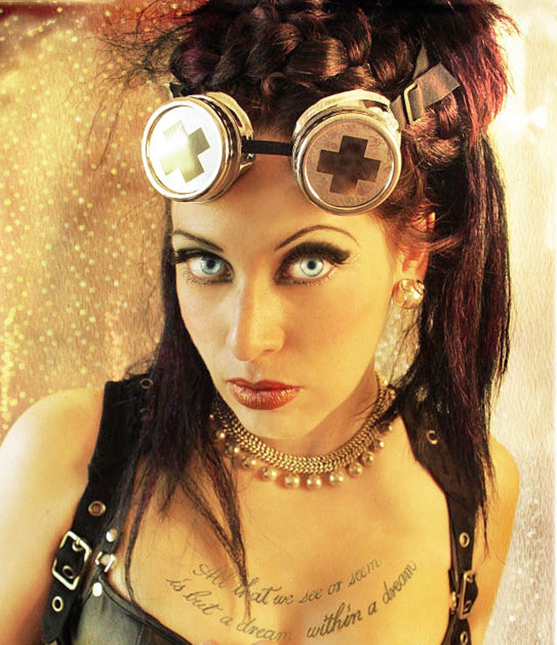Chrome Look Cyber-goth STEAMPUNK Goggles With Cross Lens | Etsy