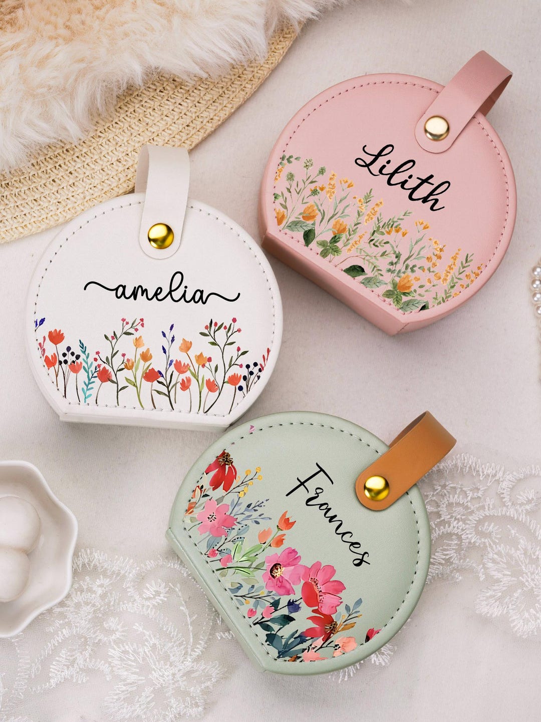 Personalized Semicircle Handle Jewelry Box,custom Leather Travel Case ...