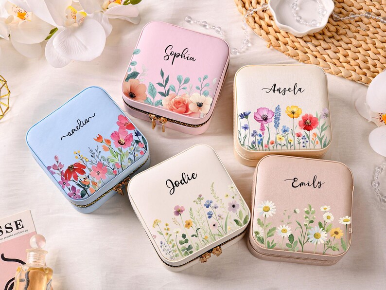 Personalized Jewelry Box With Birth Flower,custom Jewelry Case,named ...