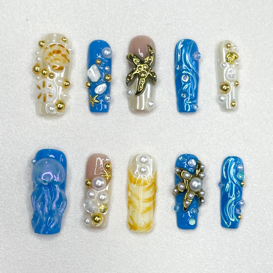 Long Coffin Shaped · Marine Creature Elements · Blue Gold Color Scheme ...