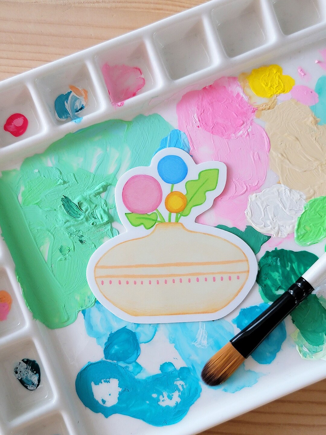 Flower Puffs Vase Sticker - Etsy