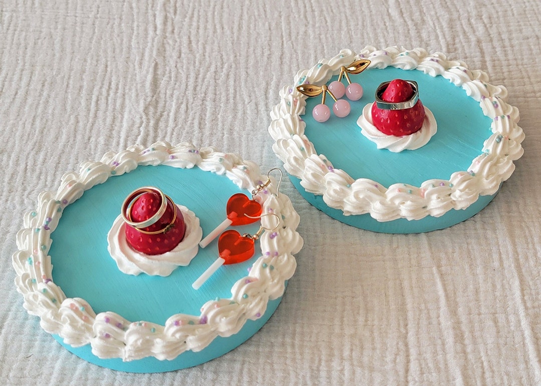 Frosted Cake With Strawberry Dopamine Decor - Wooden Trinket Dish ...