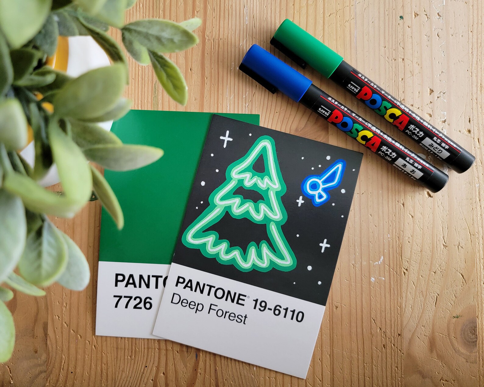 PANTONE Postcard Neon Light Posca Painting Deep Forest - Etsy
