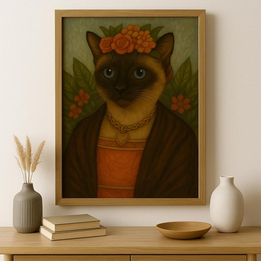 Frida Cat-lo Art Print: Siamese Cat With Floral Crown (digital Download ...