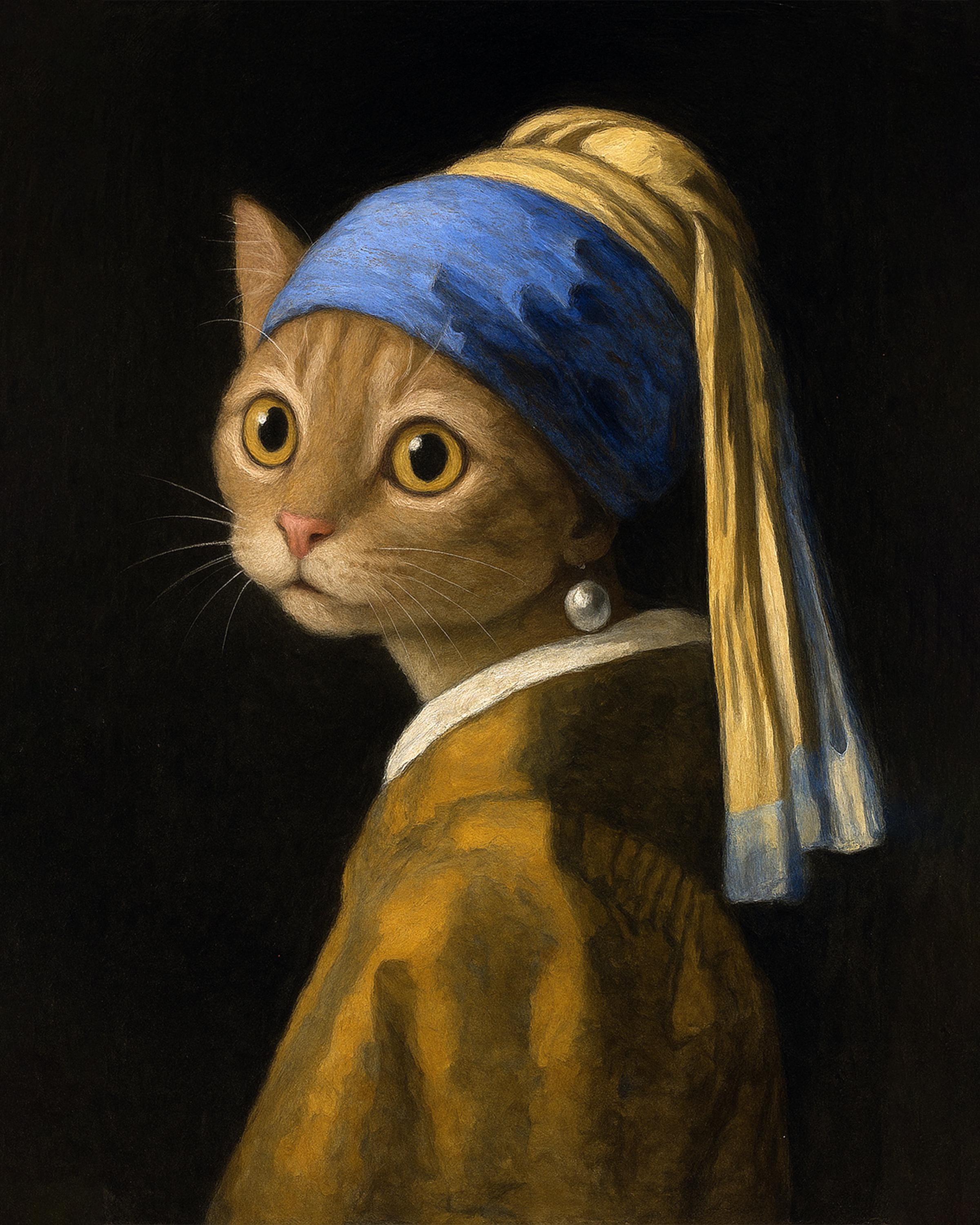 Funny Cat Art Print: Vermeer Parody Portrait (digital Download) - Etsy