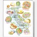 California Food Map, Golden State Print, West Coast Cuisine Poster ...