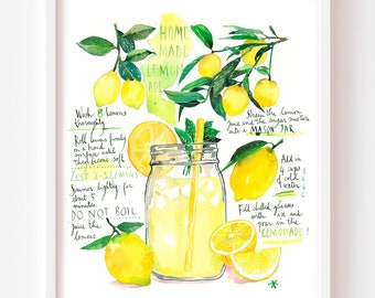Lemonade Wall Poster Watercolor Drink Kitchen Decor Painting Minimalist ...