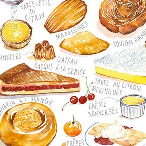 French Kitchen Wall Art French Cake Varieties Art Print | Etsy
