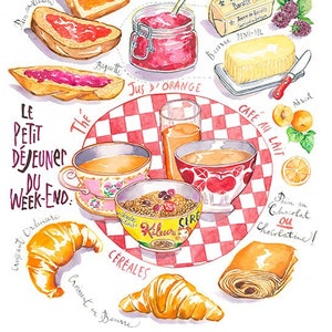 French Breakfast Poster Watercolor Painting France Travel - Etsy