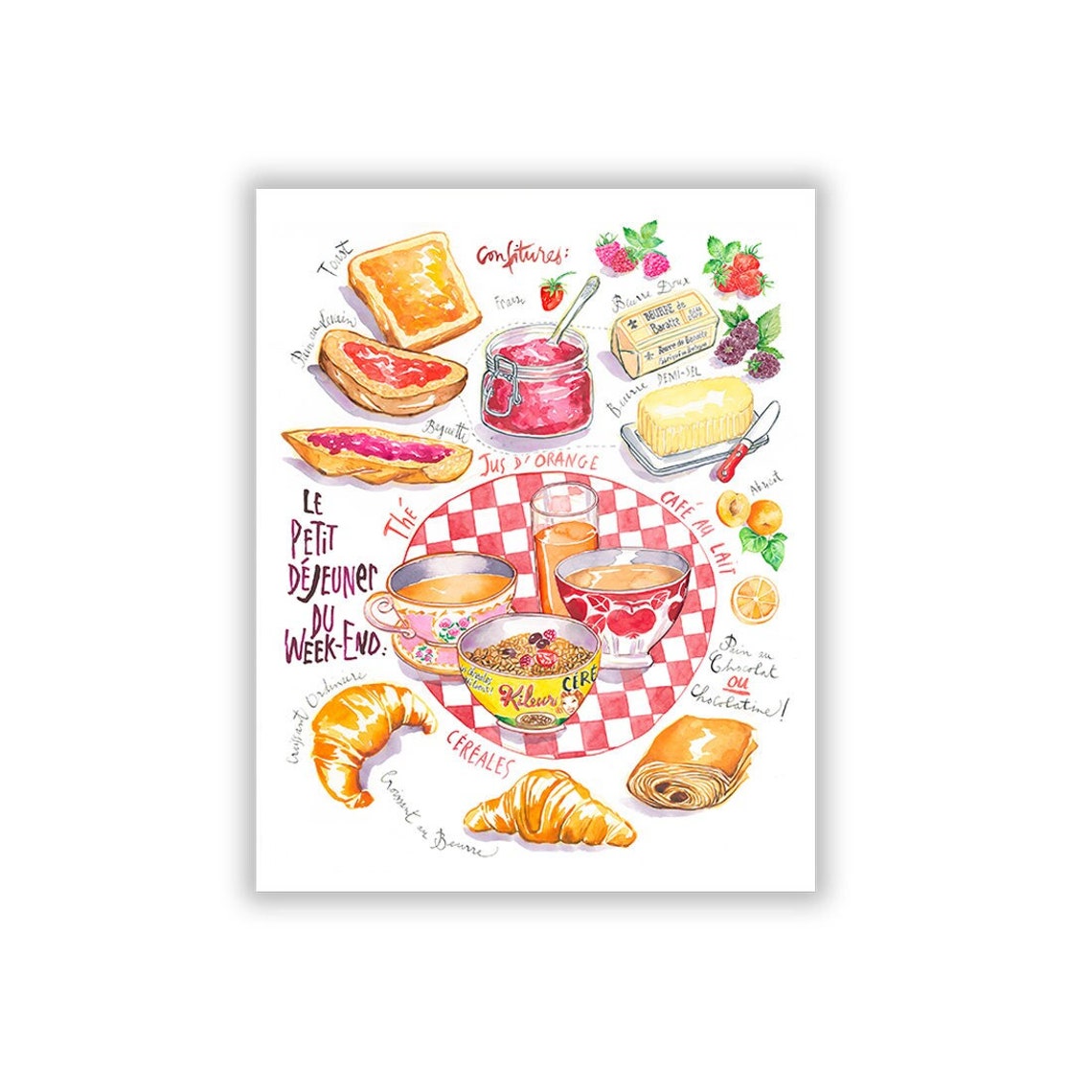 French Breakfast Poster Watercolor Painting France Travel - Etsy