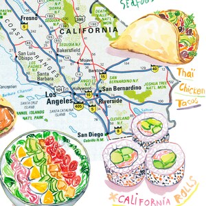 California Food Map, Golden State Print, West Coast Cuisine Poster ...