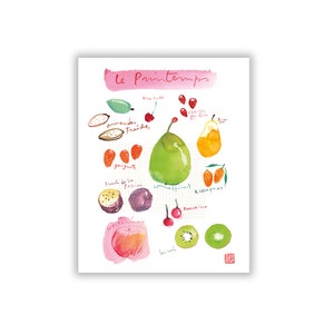 Set of 4 Watercolor Fruit Prints, Seasonal Fruit Posters, Kitchen Print ...