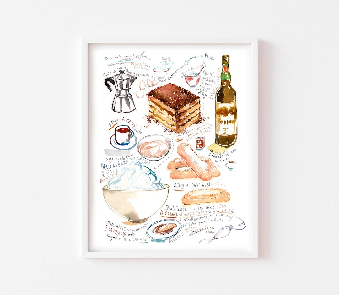 Tiramisu, Recette illustrée, Aquarelle, Illustration dessert, recette ...