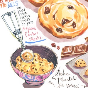 Chocolate Chip Cookie Recipe Poster, Watercolor Bakery Print, Kitchen ...