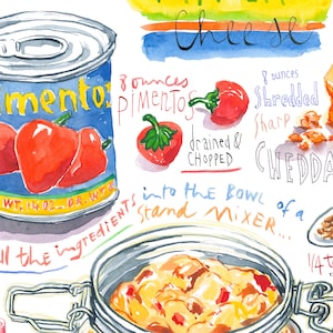 Pimento Cheese Recipe Print, Southern Cuisine Poster, Colorful Kitchen ...