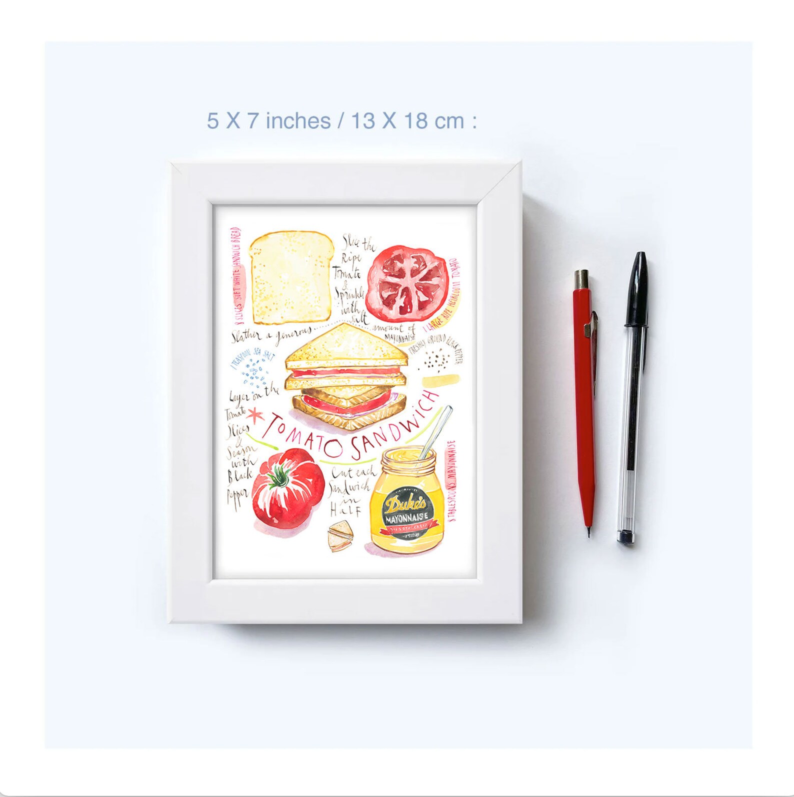 Tomato Sandwich Recipe Print Southern Food Poster Red - Etsy