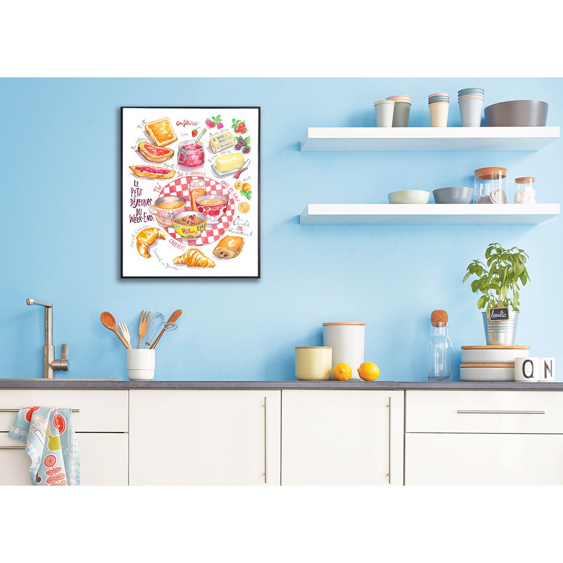 French Breakfast Poster Watercolor Painting France Travel - Etsy