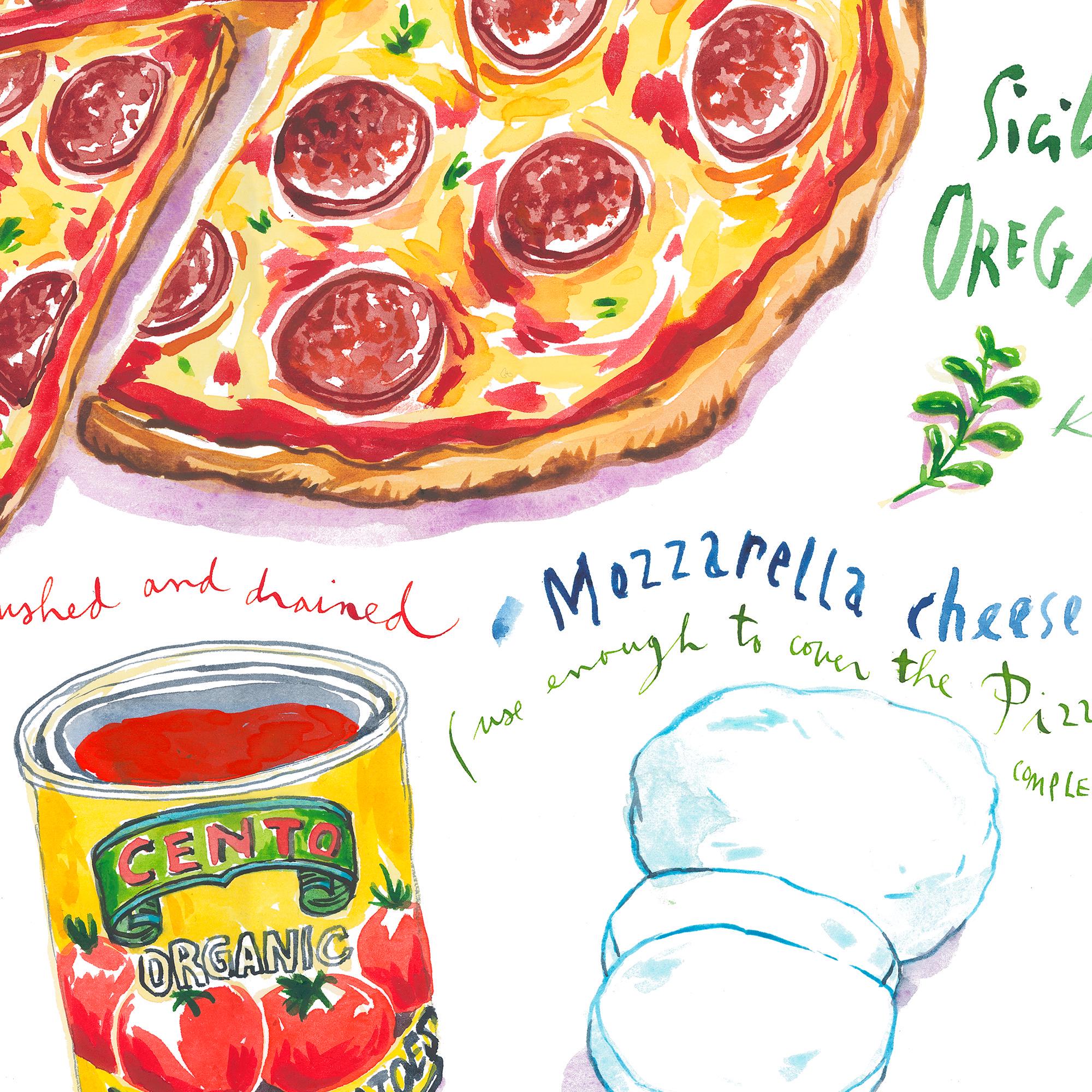 Pepperoni Pizza Recipe Art Print: Watercolor Italian-american Food ...